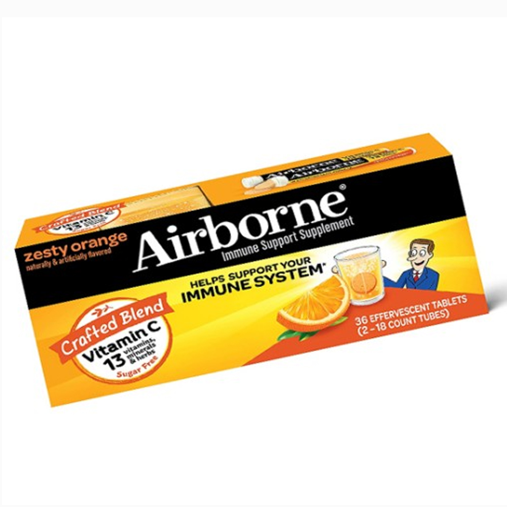 Airborne Crafted Blend Vitamin C Zesty Orange 36 Effervescent Tablets ...